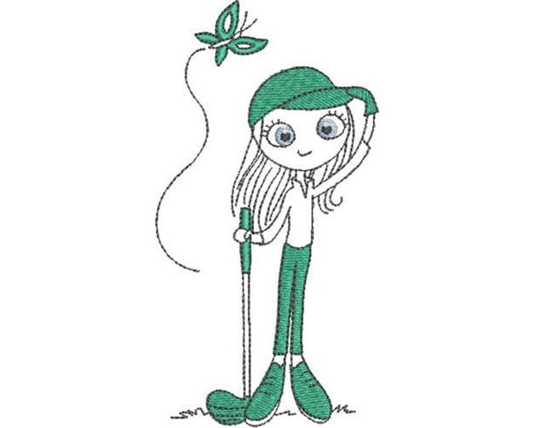 Lady Golfer & Butterfly - Machine Embroidery Design, Golf Player Girl ...