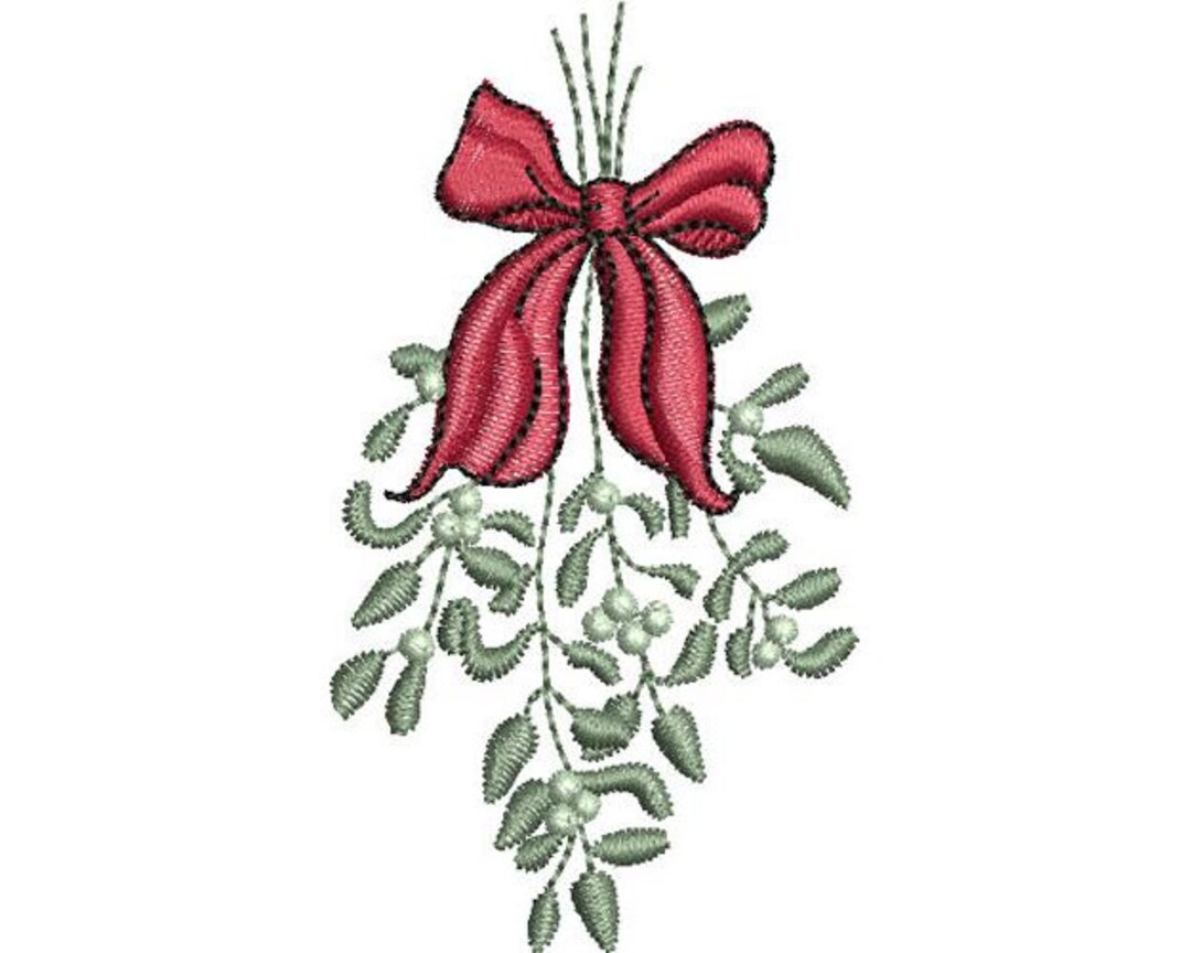 Mistletoe and Bow Machine Embroidery Design, Christmas Bow Embroidery ...