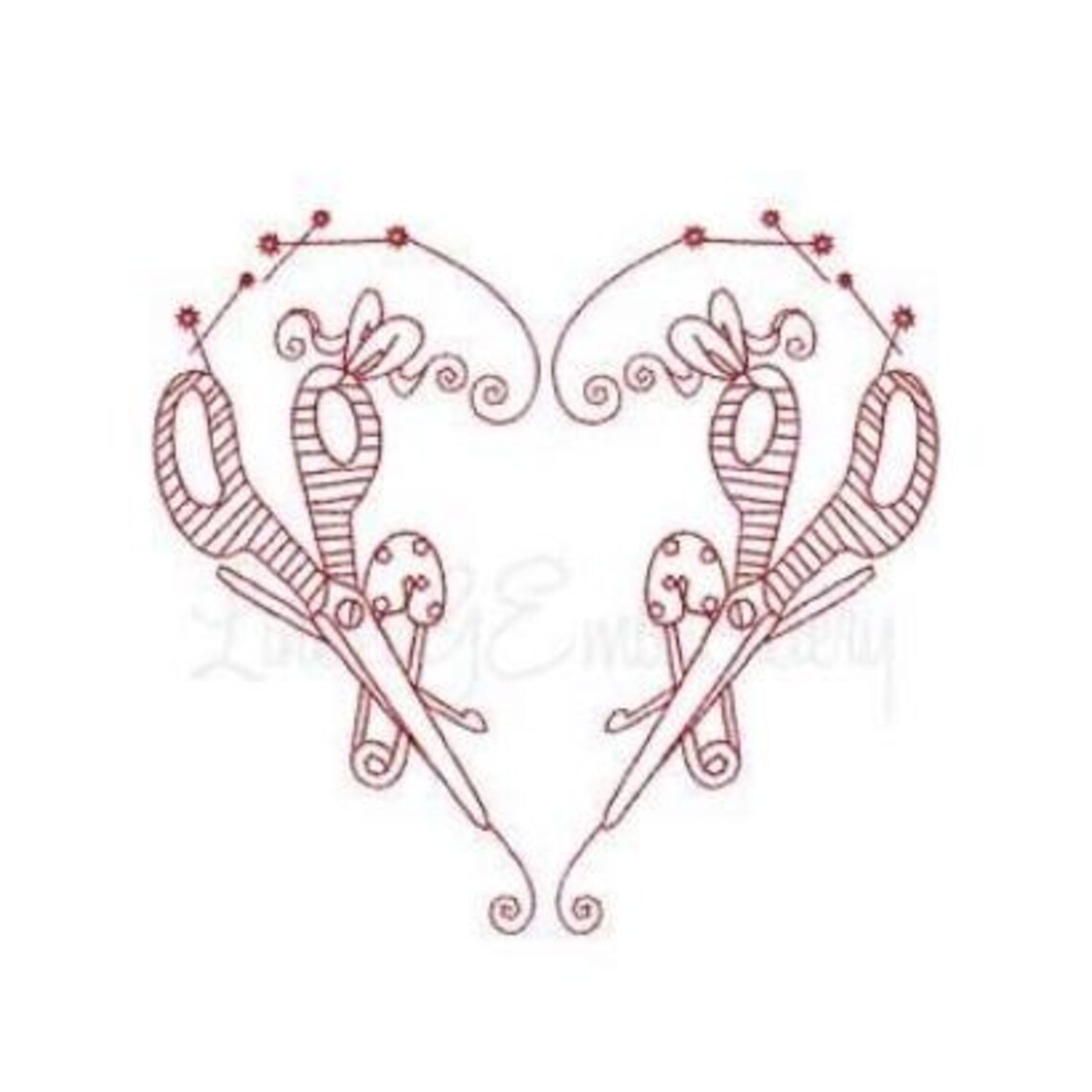 Redwork Sewing Scissors Heart - Machine Embroidery Design, Sewing Pins ...