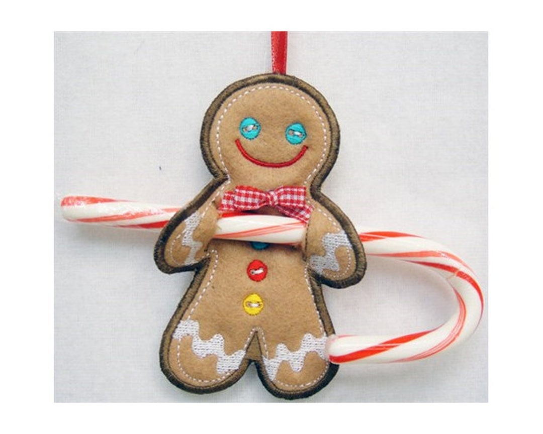 ITH Gingerbread Man Candy Cane Holder - Machine Embroidery Project ...