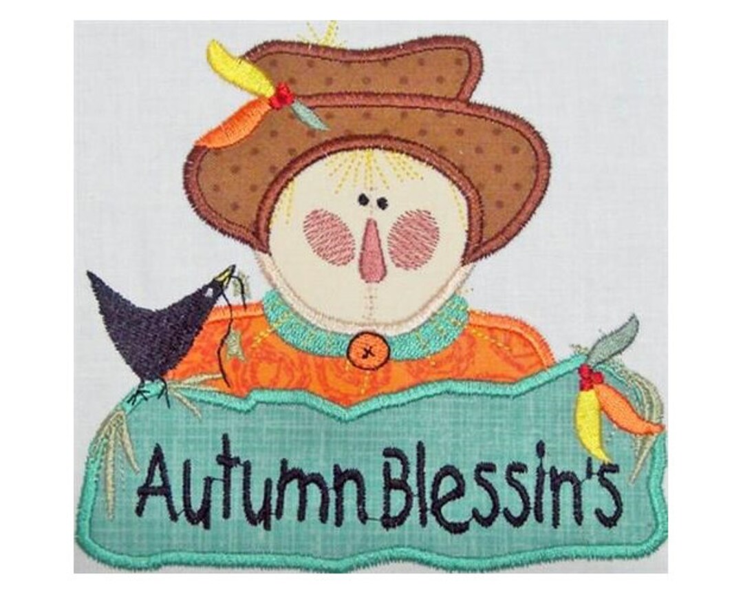 Scarecrow Applique Machine Embroidery Project Design Autumn - Etsy