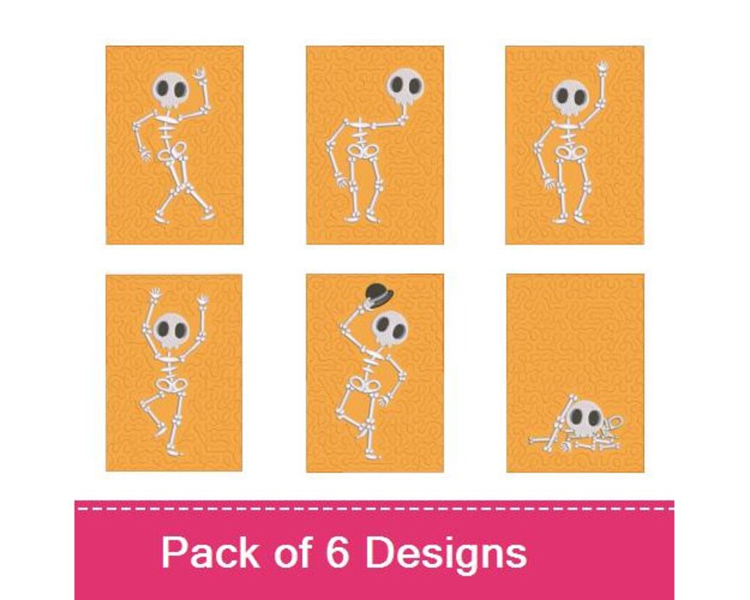 6 ITH Dancing Skeletons Quilt Blocks - Machine Embroidery Designs PACK ...