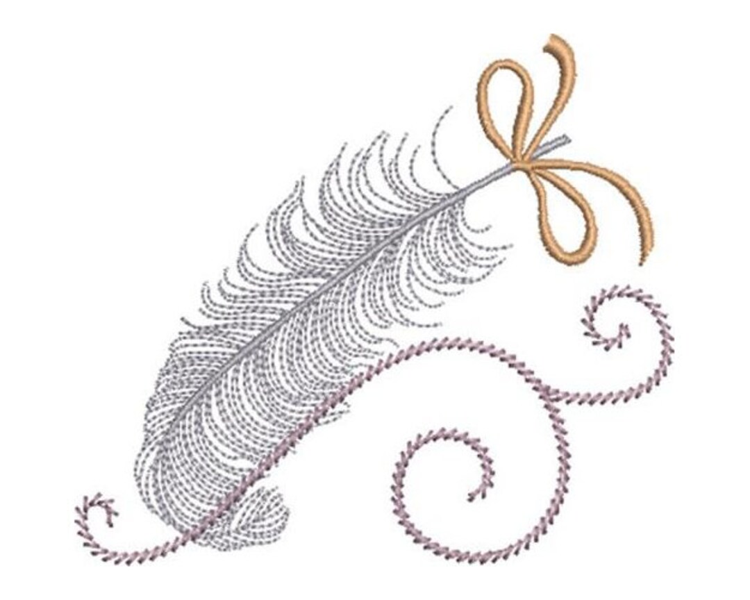 Curved Tip Feather Machine Embroidery Design, Bird Feather Embroidery ...