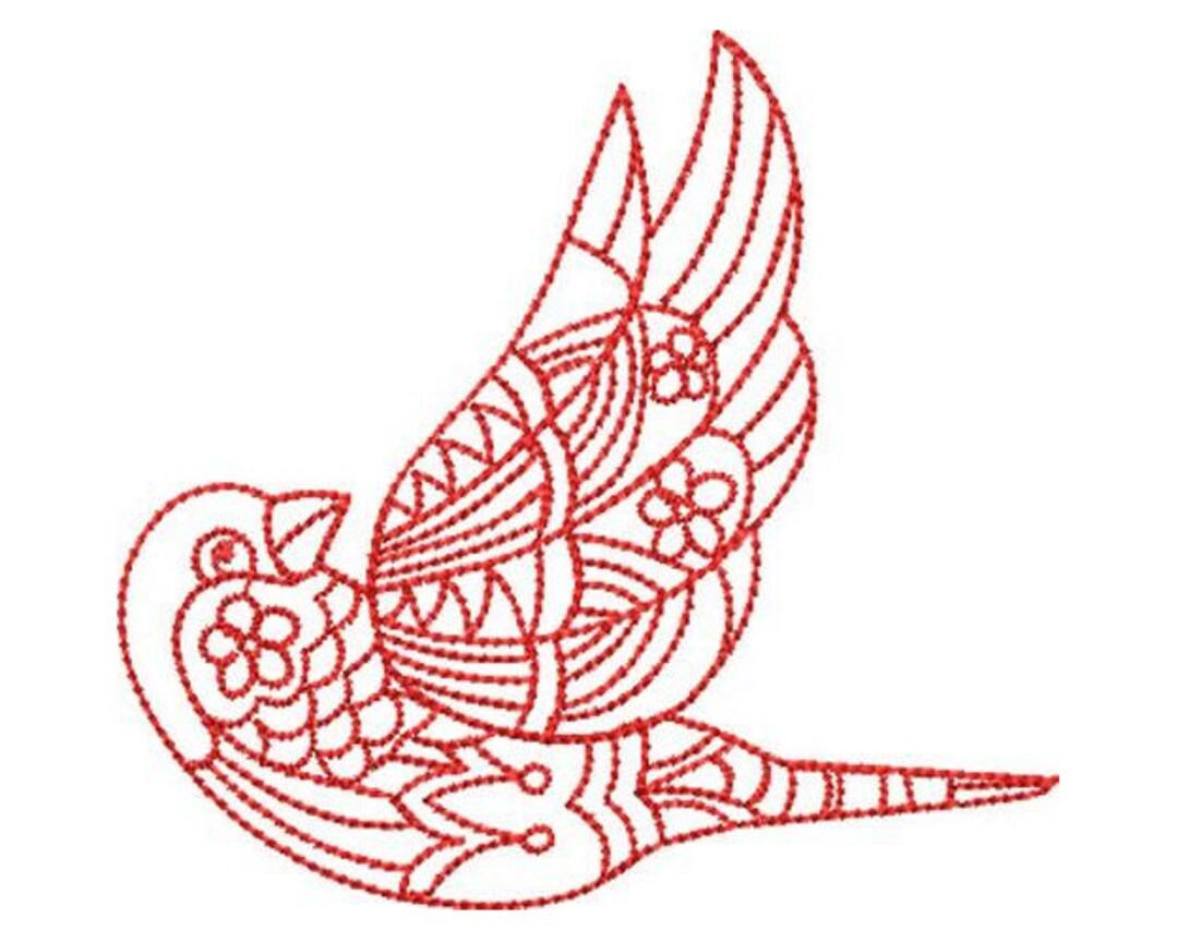 Redwork Songbird - Machine Embroidery Design, Flying Bird Embroidery ...