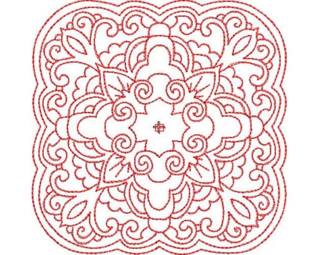 Redwork Block Pattern - Machine Embroidery Design, Floral Quilt Block ...
