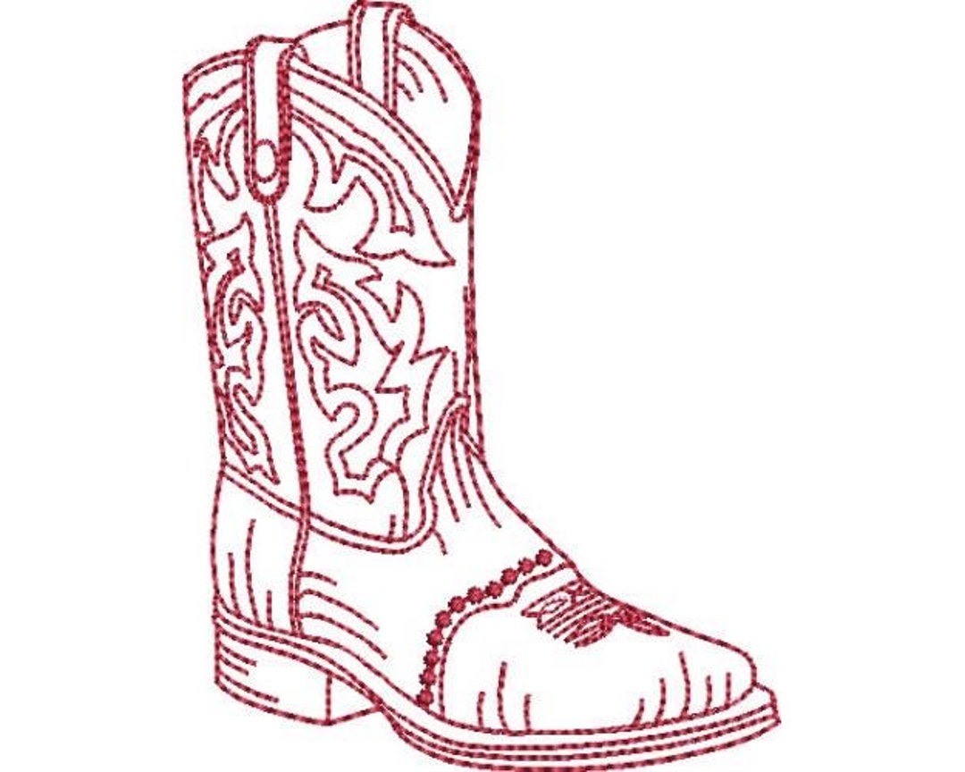 Redwork Cowboy Boot - Machine Embroidery Design, Western Boot ...