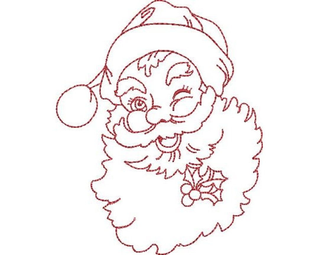 Winking Santa Redwork Quilt Block - Machine Embroidery Design, Santa ...