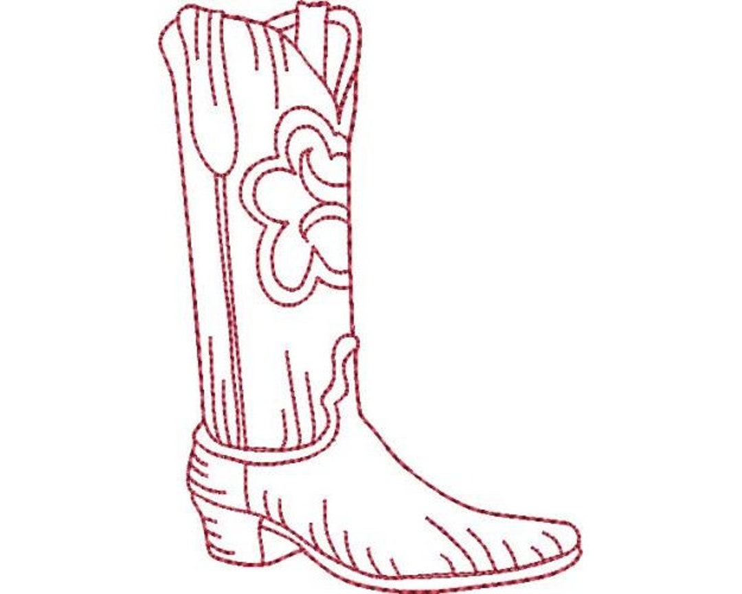 Redwork Cowboy Boot Machine Embroidery Design, Knee High Western Boot ...
