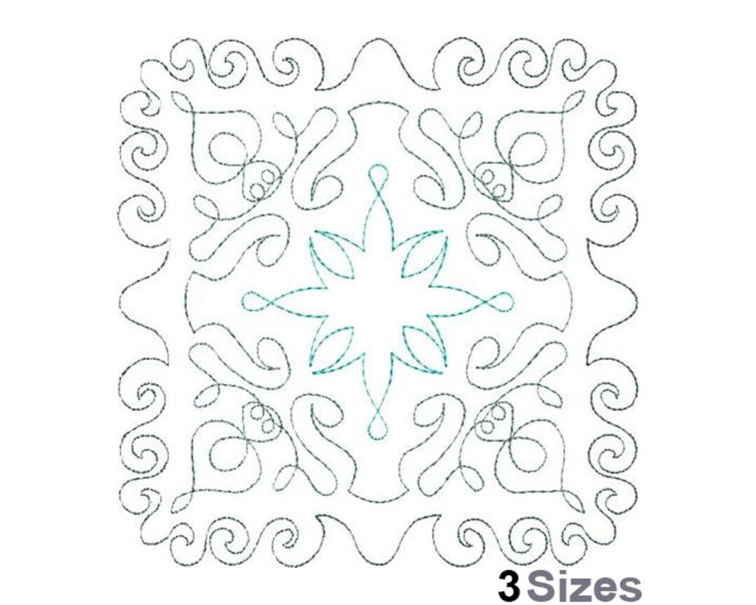 Turquoise Single Run Quilt Block Machine Embroidery Design 3 Sizes ...