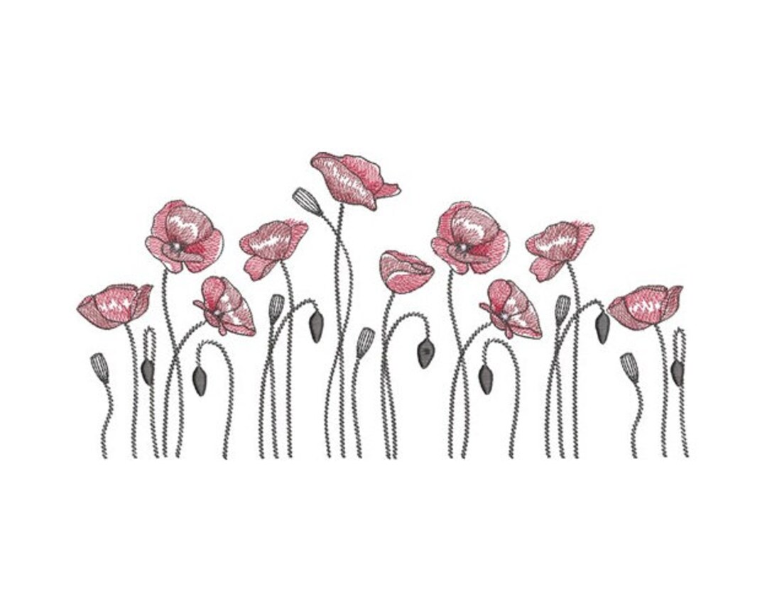 Poppy Field - Machine Embroidery Design, Poppy Flowers Embroidery ...