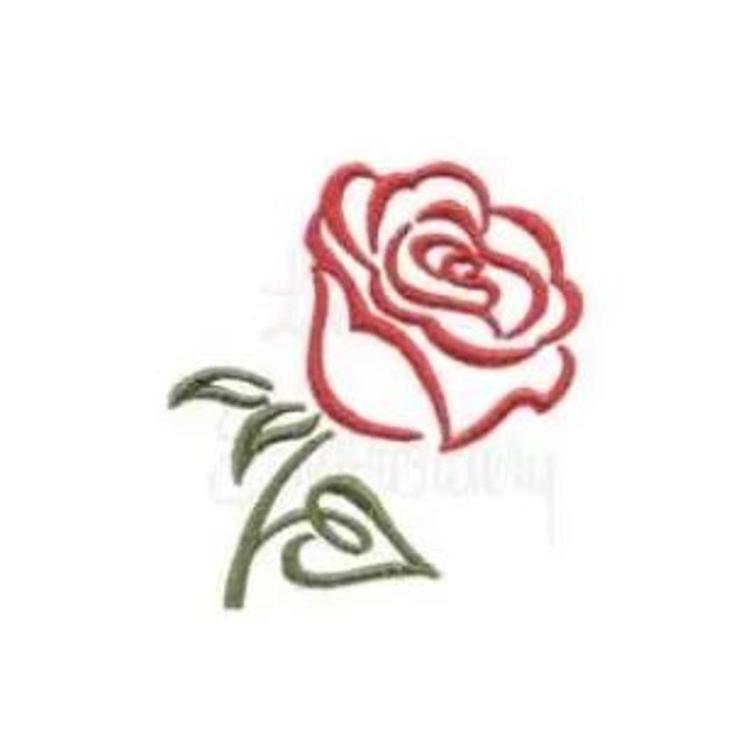 Small Calligraphy Rose Outline - Machine Embroidery Design, Red Rose ...