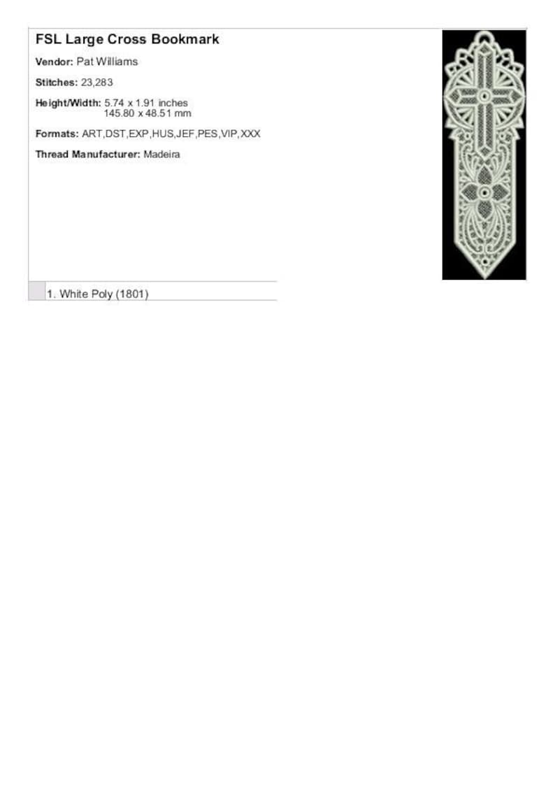 FSL Cross Bookmark - Machine Embroidery Design, Freestanding Lace ...