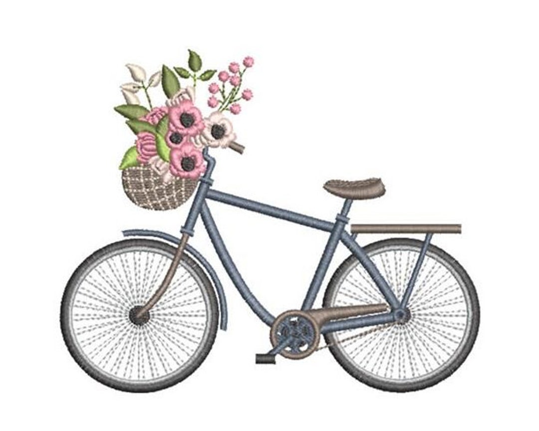 Floral Bicycle - Machine Embroidery Design, Flower Basket Bicycle ...