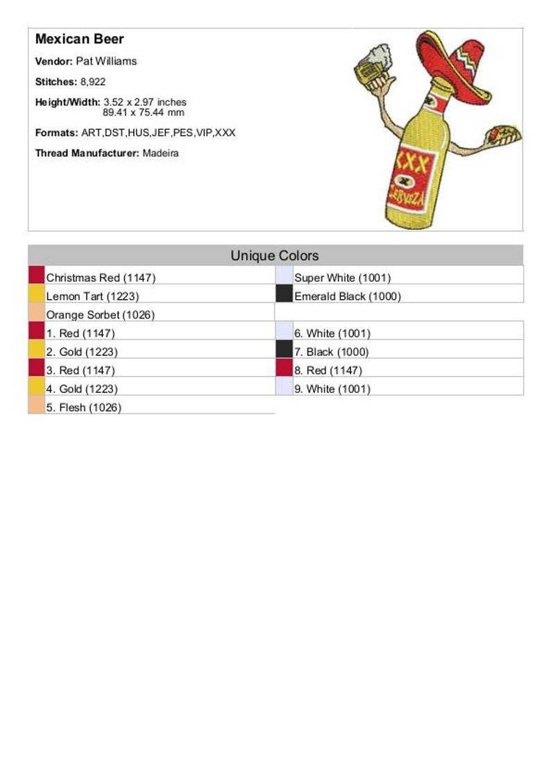 Mexican Beer Machine Embroidery Design Sombrero Beer Bottle - Etsy
