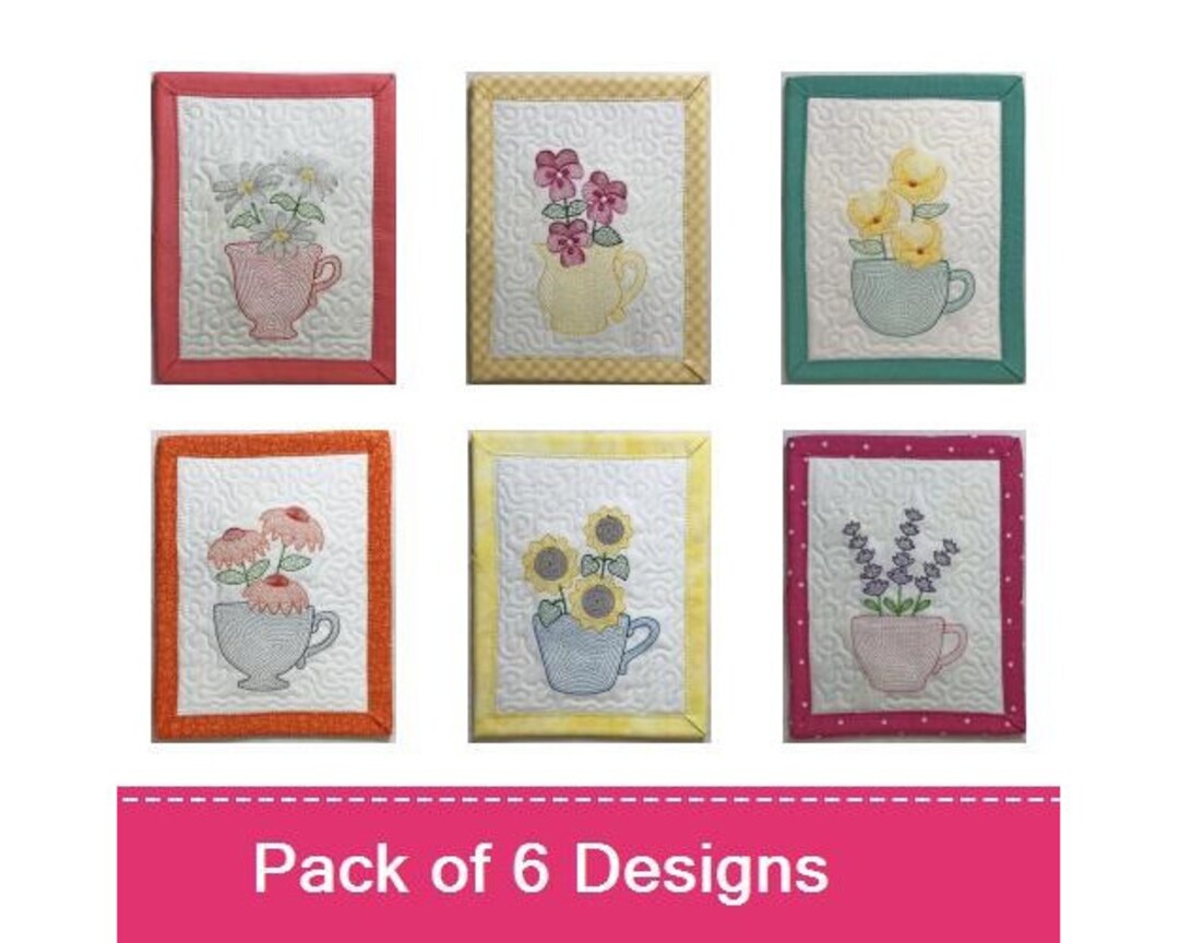 6 ITH Light Bloom Mug Rugs - Machine Embroidery Designs PACK, Quilt in ...