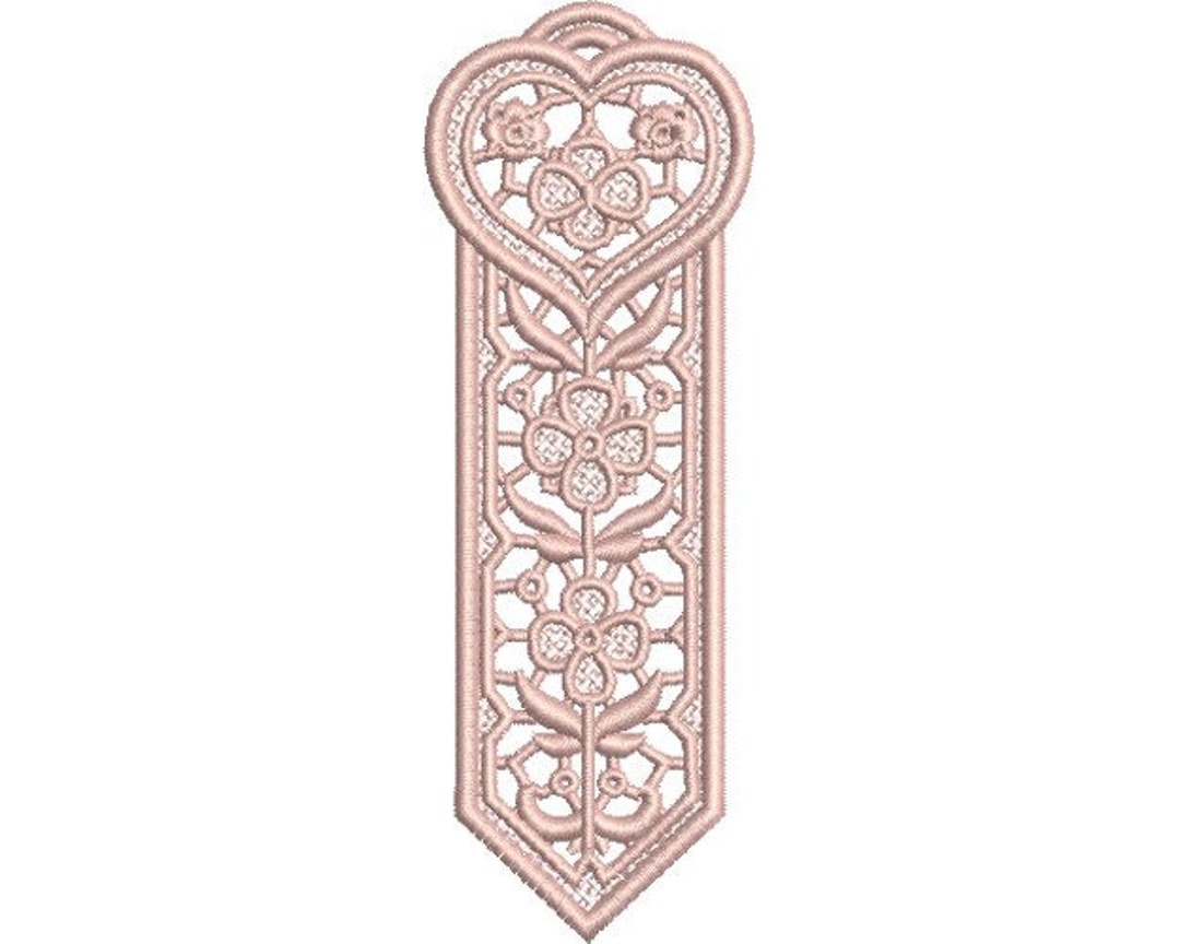 FSL Heart & Flowers Bookmark - Machine Embroidery Design, Freestanding ...