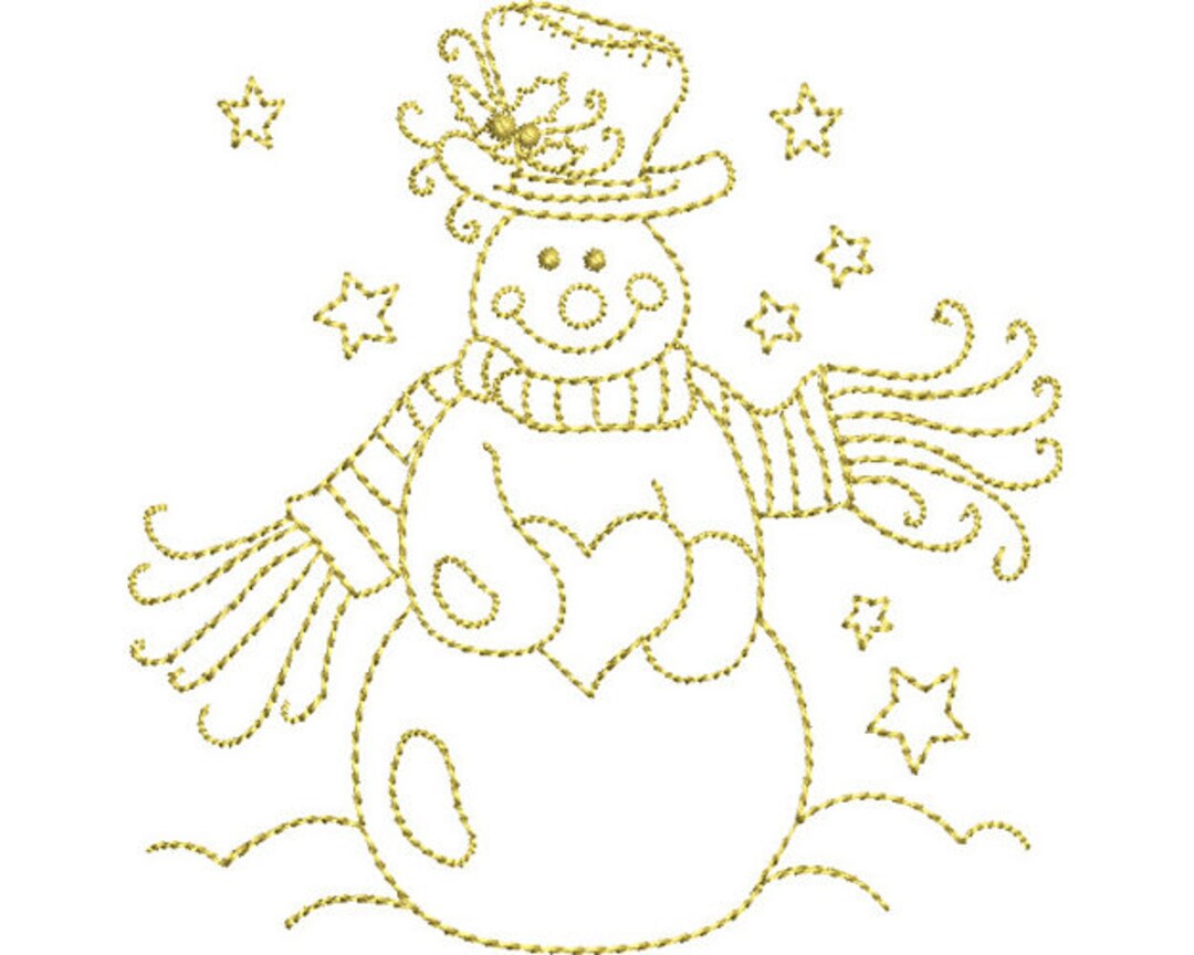 Golden Snowman Machine Embroidery Design, Winter Snowman Embroidery ...