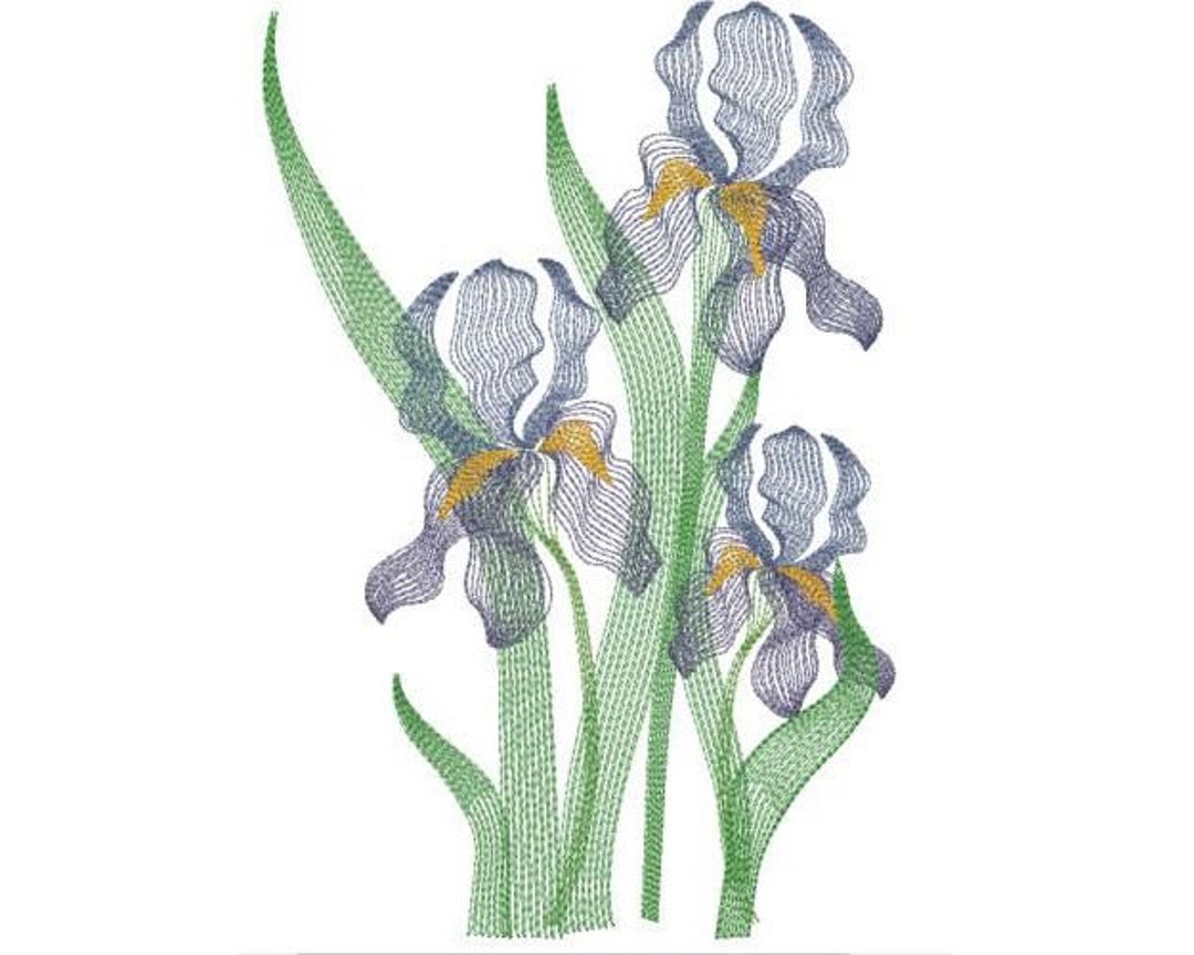 Blue Iris - Machine Embroidery Design, Blue Iris Linen Table Runner ...