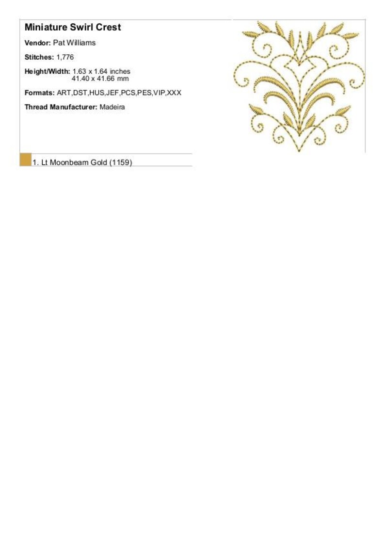Miniature Swirl Crest - Machine Embroidery Design, Golden Floral Crest ...