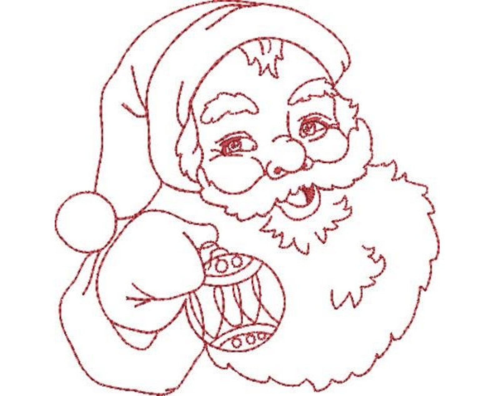 Santa With Ornament Redwork Quilt Block - Machine Embroidery Design ...