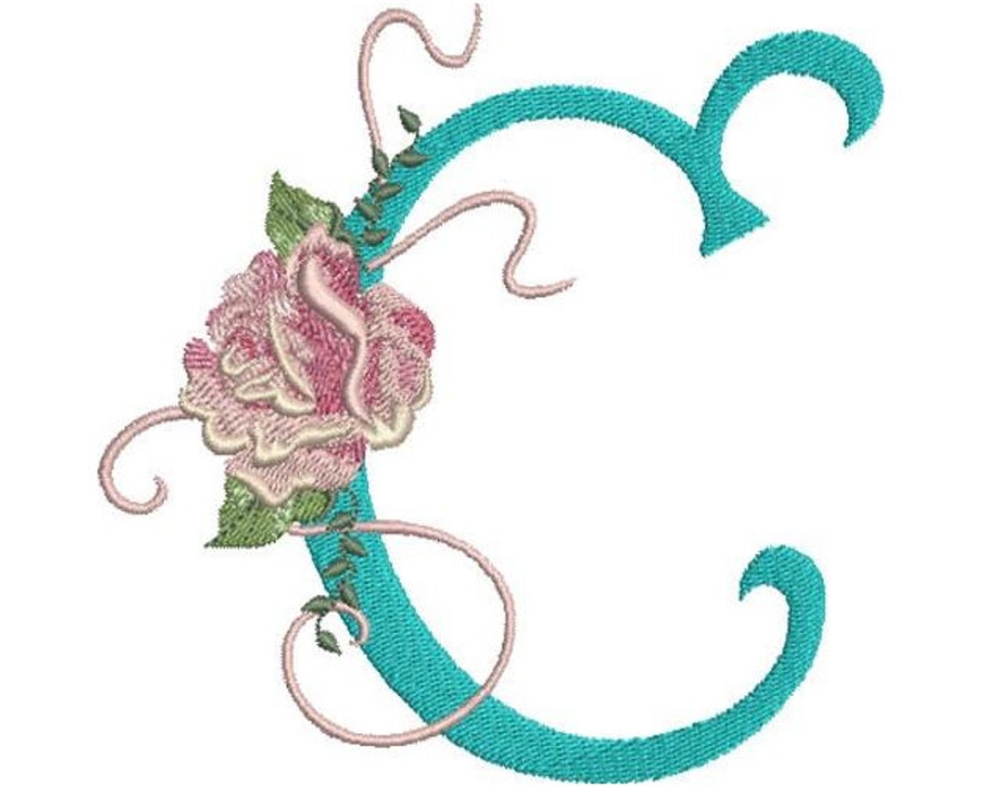 Harrington Rose C - Machine Embroidery Design, Decorated Rose Alphabet ...