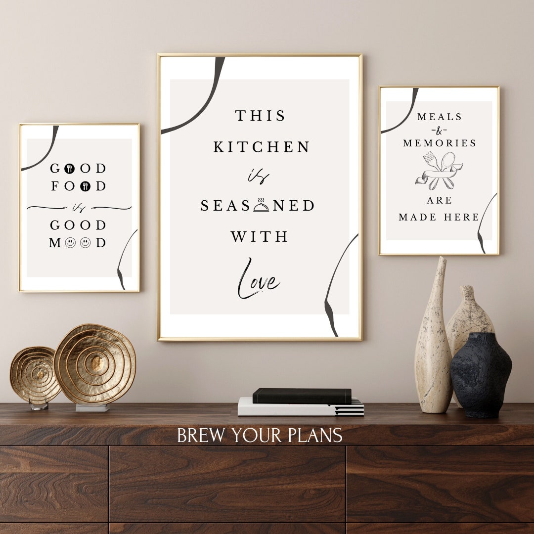 Set of 3 Minimalist Kitchen Prints Kitchen Wall Decor Kitchen Wall Art ...