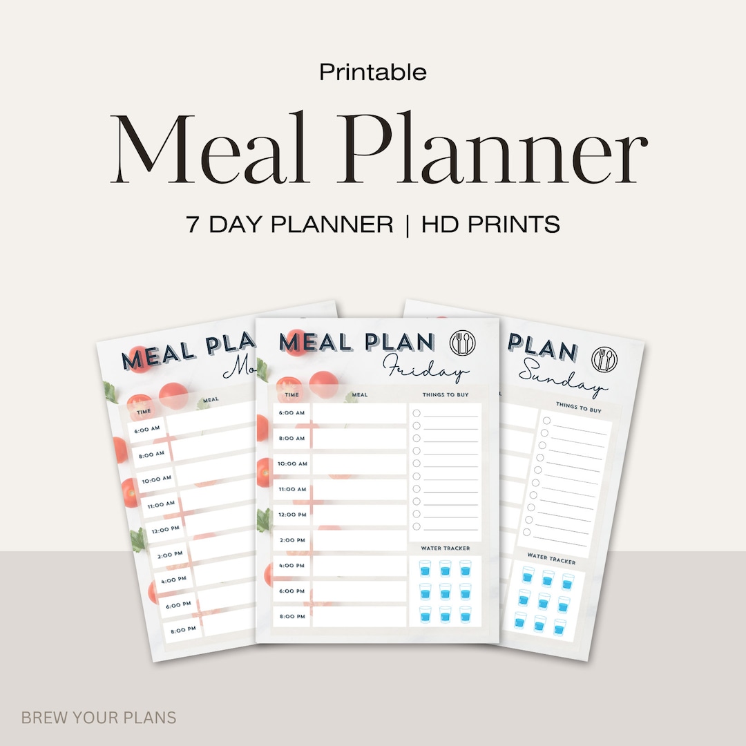 7 Day Meal Planner Printable Meal Planner Daily Meal Planner Food Diary ...