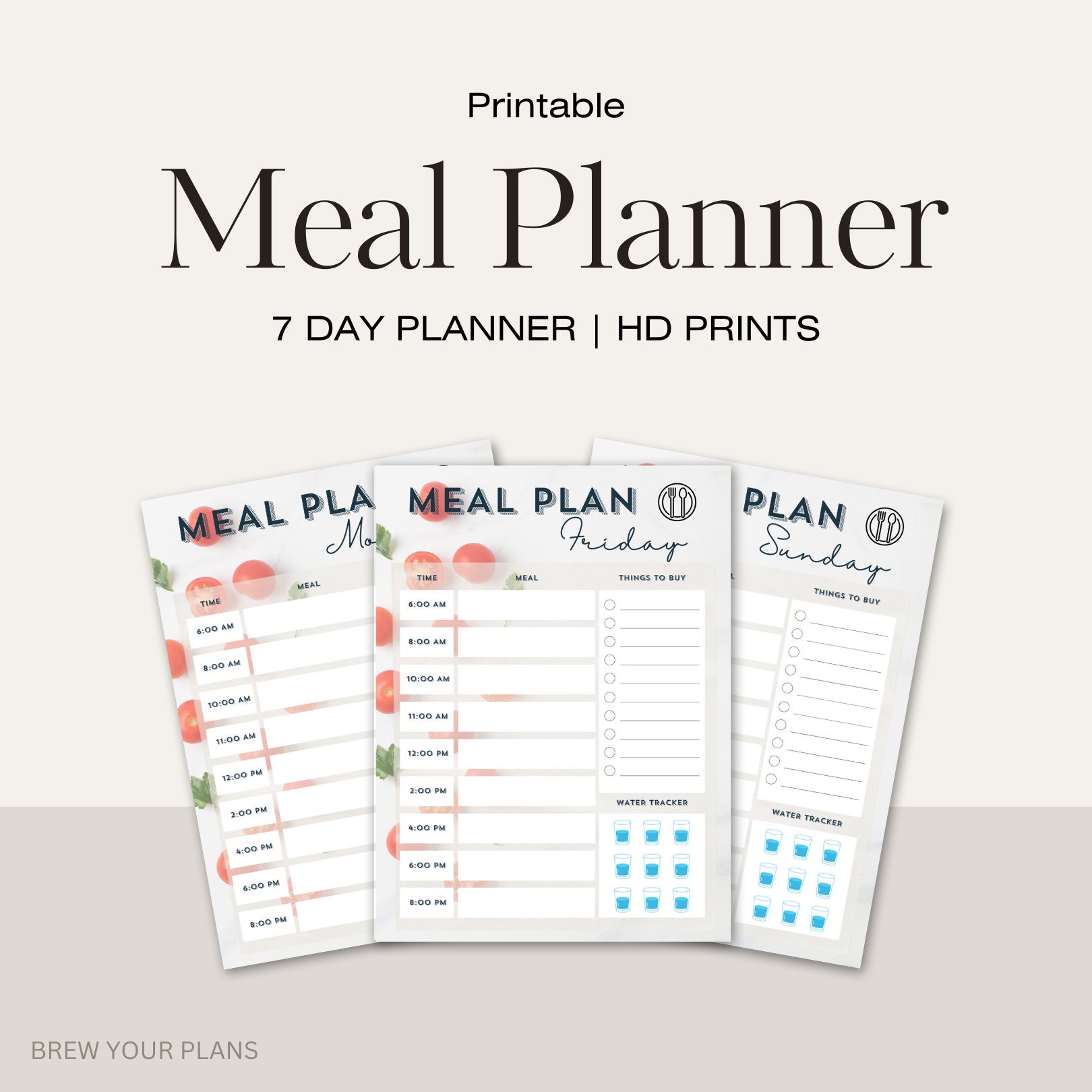 7 Day Meal Planner Printable Meal Planner Daily Meal Planner Food Diary ...