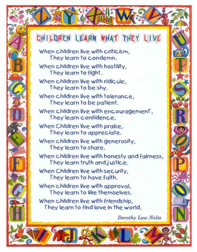 Children Learn What They Live - DIGITAL DOWNLOAD NOT A Print, Poem Only ...