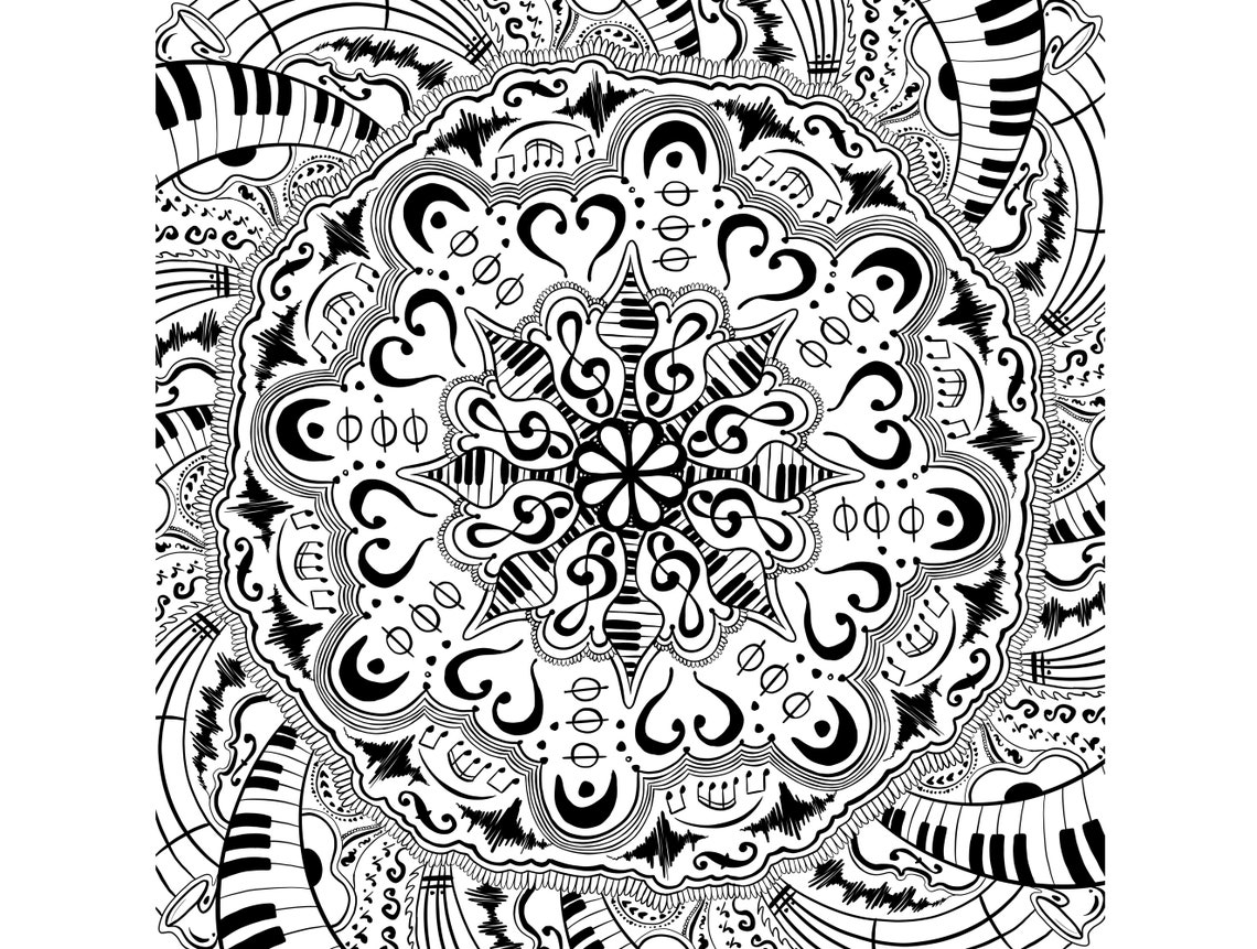 Musical Wish Mandala Print Black and White Music - Etsy