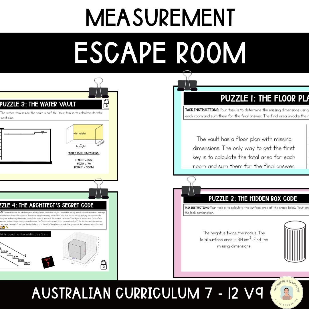 Measurement - Escape Room - V9 Year 7 - 10 Australian Curriculum - Etsy