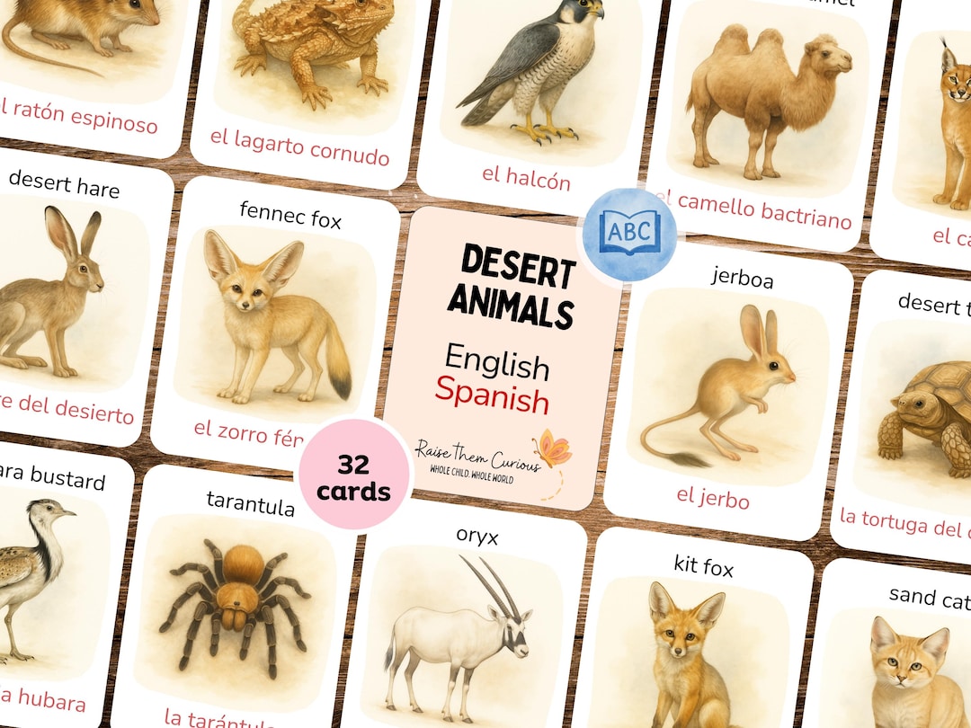 32 Bilingual Desert Animals Flashcards | English - Spanish | Wildlife ...