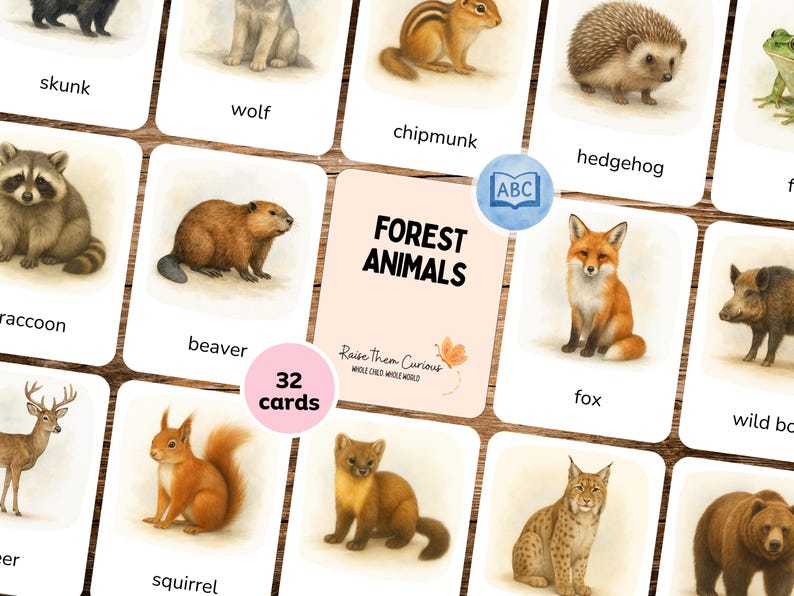 32 Woodland & Forest Animals Flashcards | Montessori 3-part Cards ...