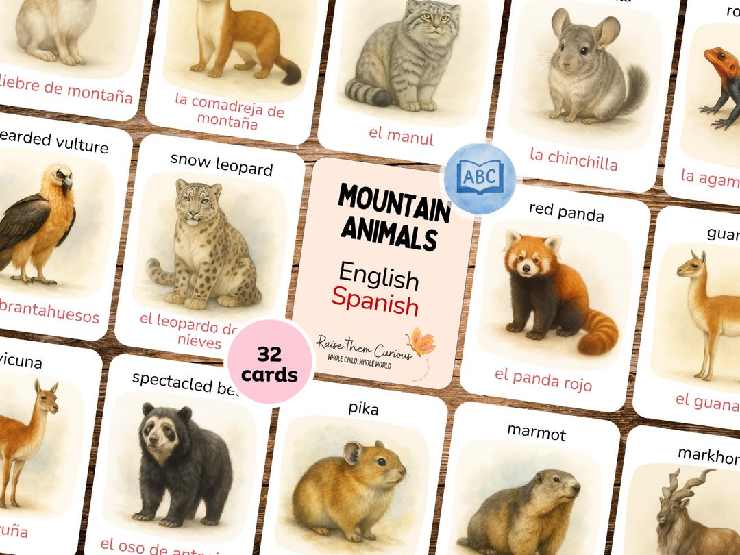 32 Bilingual Mountai Animals Flashcards | English - Spanish | Wildlife ...
