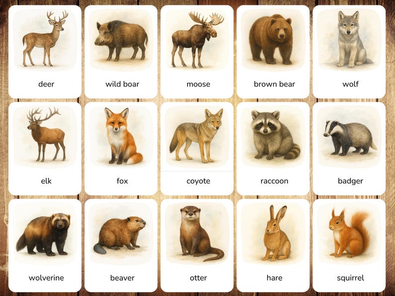 32 Woodland & Forest Animals Flashcards | Montessori 3-part Cards ...
