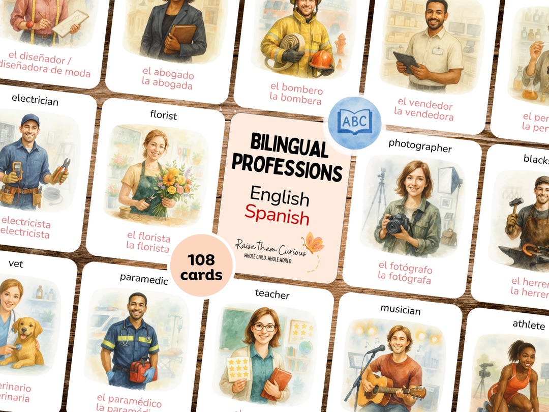 108 Bilingual Professions Flashcards | English - Spanish | Occupations ...