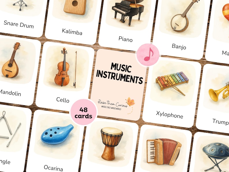 48 Music Instruments Flashcards | Montessori 3-part Cards | Picture ...