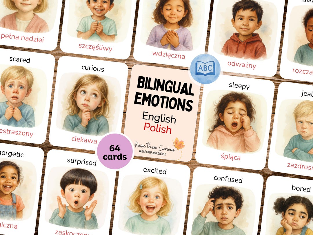 Bilingual Emotions Flashcards for Kids | English-polish | Montessori ...