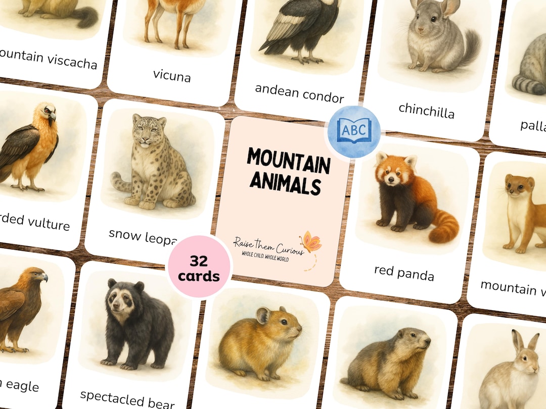 32 Mountain Animals Flashcards | Montessori 3-part Cards | Wildlife for ...