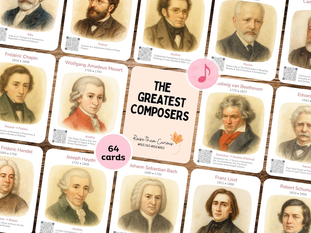 Composers Flashcards for Kids With Audio Link | 'who Am I' Game Clue ...