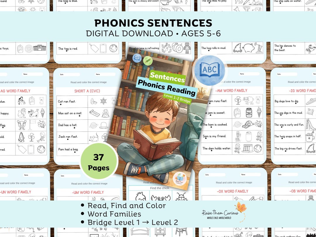 Phonics Level 1–2 Bridge | CVC Sentences & Word Families | 39 Pages ...