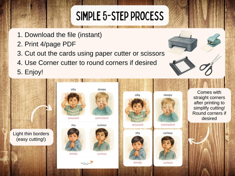 Bilingual Emotions Flashcards for Kids | English-french | Montessori ...