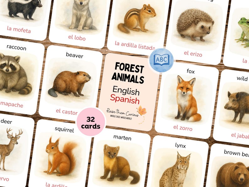 32 Bilingual Forest Animals Flashcards | English - Spanish | Woodland ...