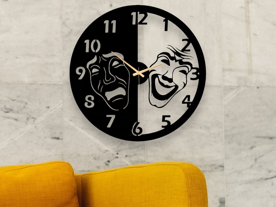 Unique 60cm Metal Wall Clock With Sad/happy Faces Silent Artisan Decor ...