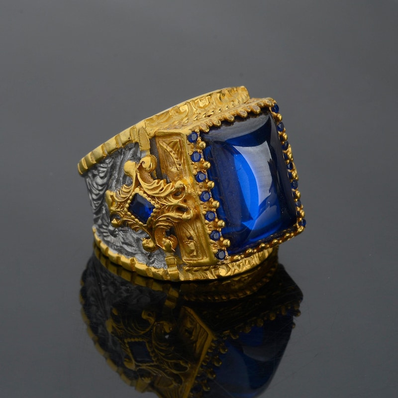 Mens Blue Stone Gold Ring - Etsy