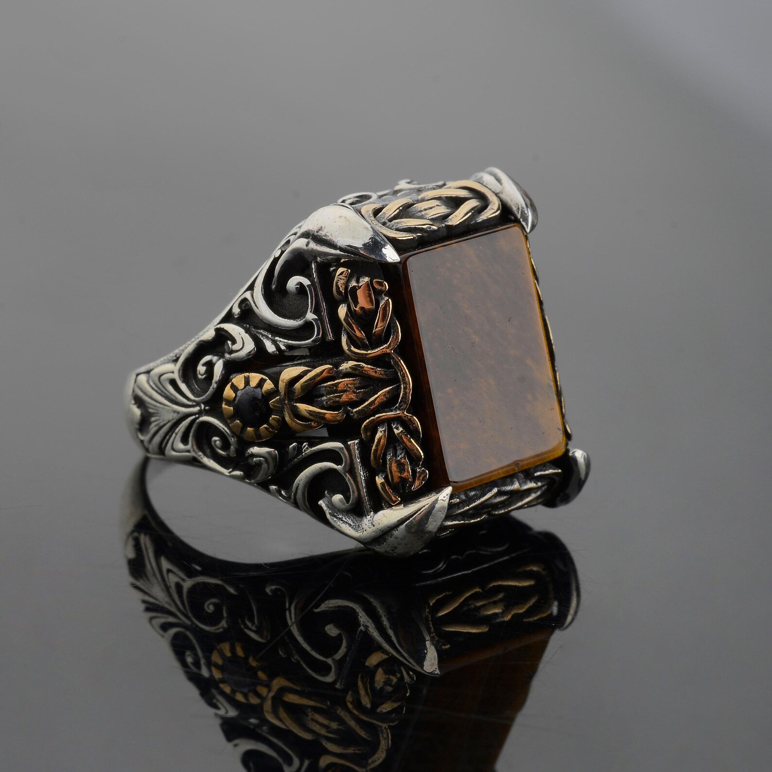 Sterling Silver Black Onyx Ring: Ottoman Style Signet Ring - Etsy