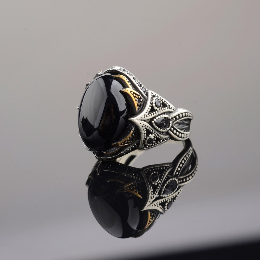 Black Onyx Man Ring, Sterling Silver Onyx Stone Ring, Men's Wedding ...