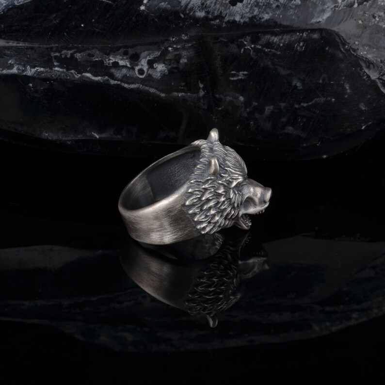 Bear Head Ring, Wild Bear Rings, 3d Bear Head Ring, Mens Ring, Unique Ring for Man, Silver ...