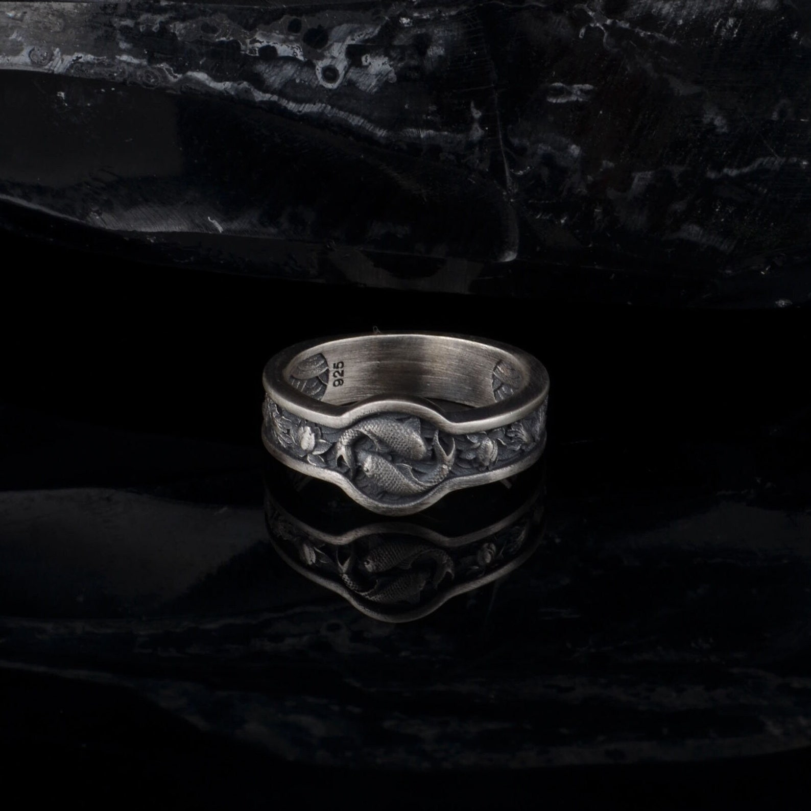 Japanese Koi Fish Band Ring, Handmade Men Ring, Mens Ring, Unique Ring ...