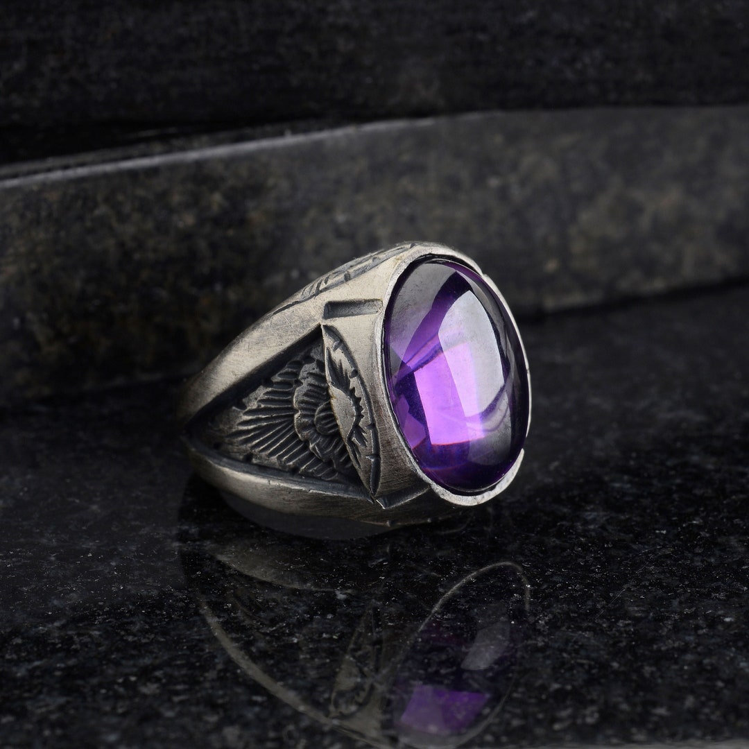Silver Purple Amethyst Stone Ring, Handmade Jewelry, Gemstone Silver ...